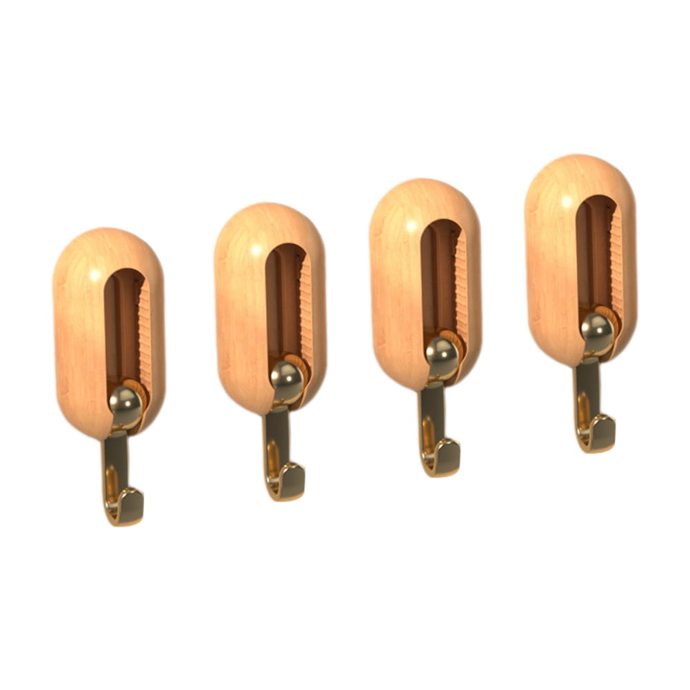 4 PCS Imitation Walnut Wood 360 Degree Rotation Wall Hooks, Adhesive ...