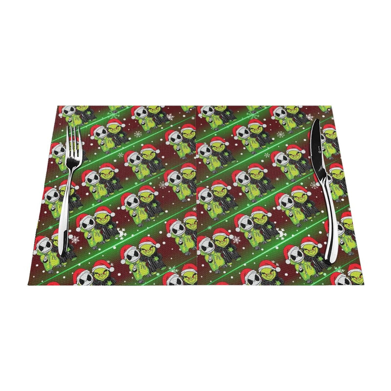 4 PCS Inch Grinchmas Plastic Woven Wipeable Non-Slip PVC Place Mats for ...