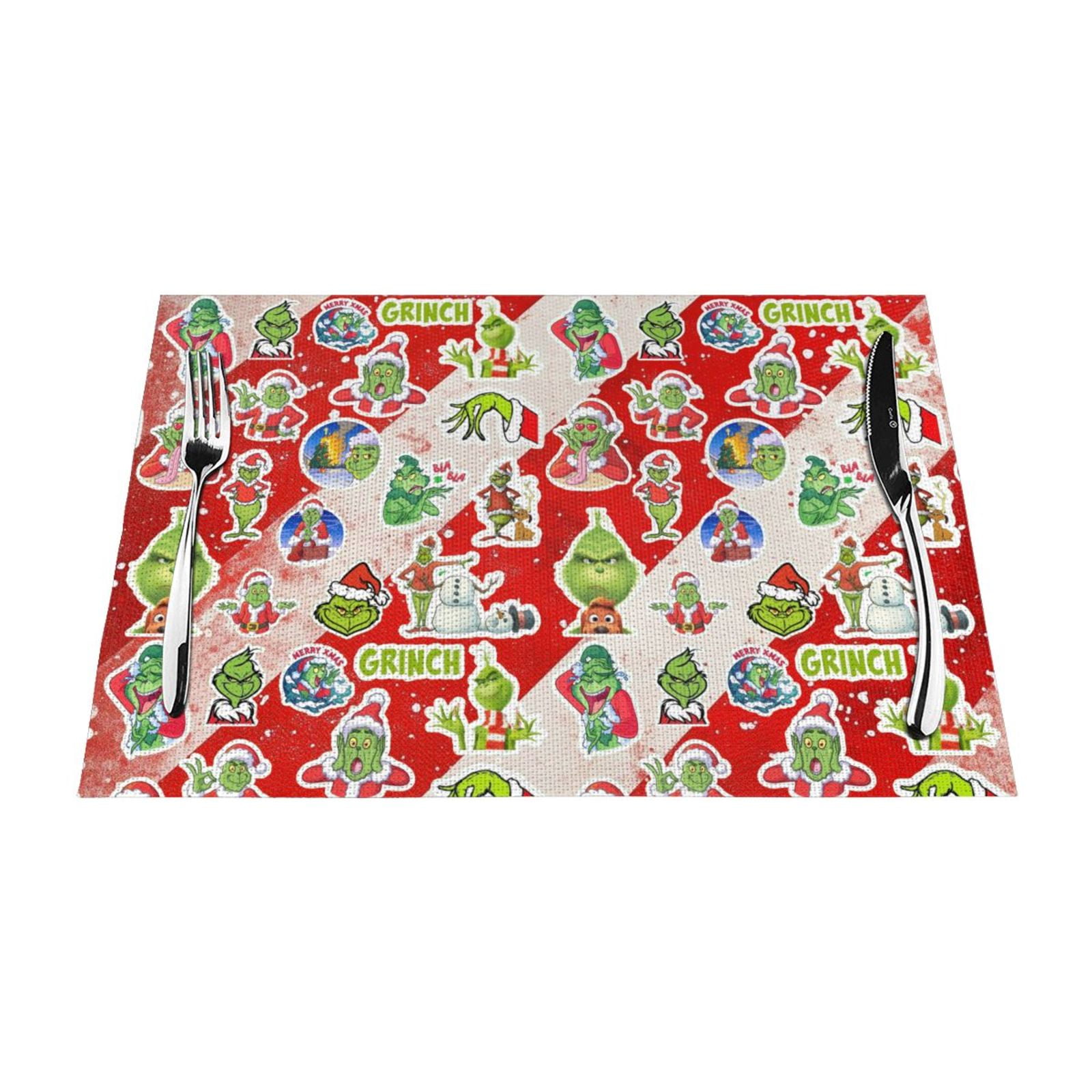 4 PCS Inch Grinchmas Plastic Woven Wipeable Non-Slip PVC Place Mats for ...