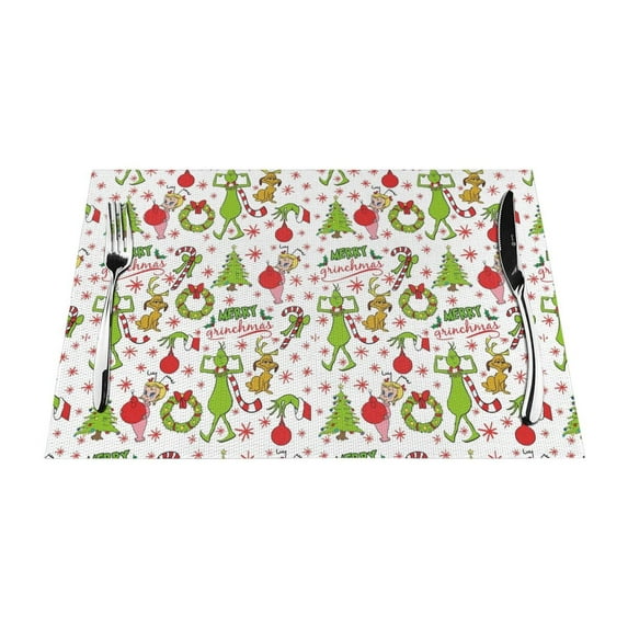 4 PCS Inch Grinchmas Plastic Woven Wipeable Non-Slip PVC Place Mats for ...