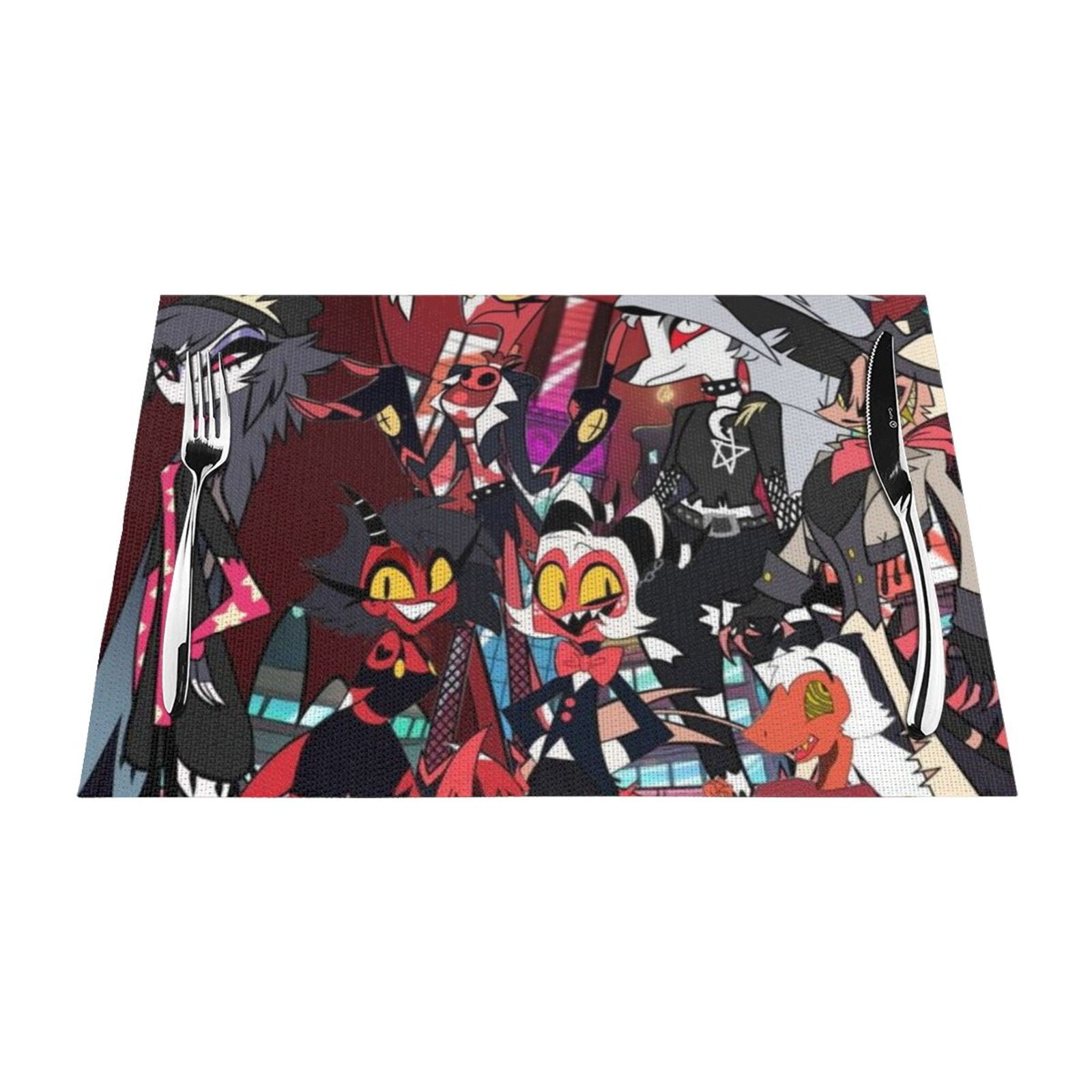 4 PCS Inch Hazbin Hotel Plastic Woven Wipeable Non-Slip PVC Place Mats ...