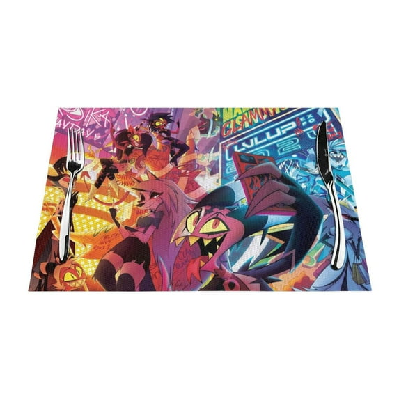 4 PCS Inch Hazbin Hotel Plastic Woven Wipeable Non-Slip PVC Place Mats ...