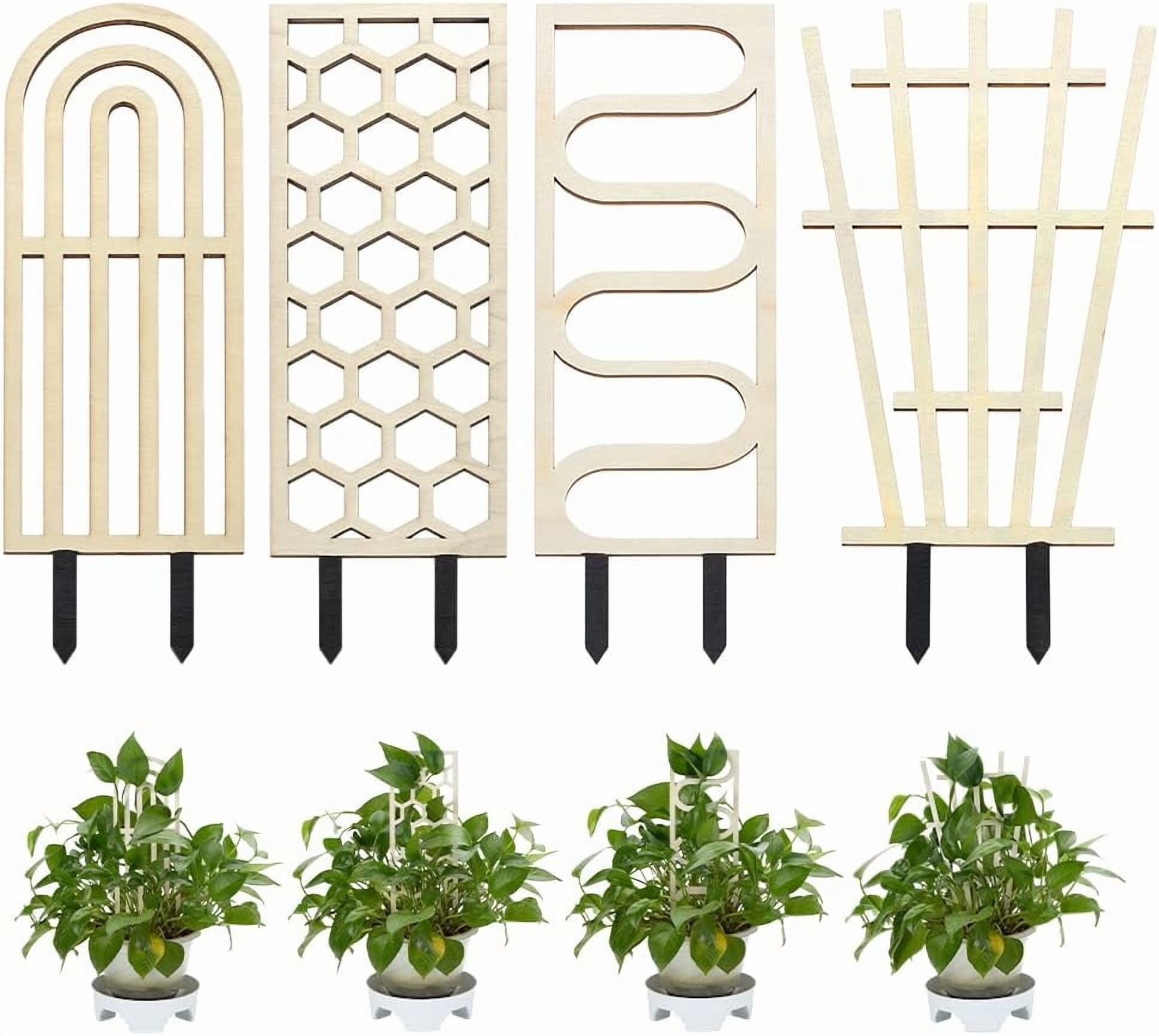 4 PCS Indoor Plant Trellises 4 Styles Blanched Almond Wooden Houseplant ...