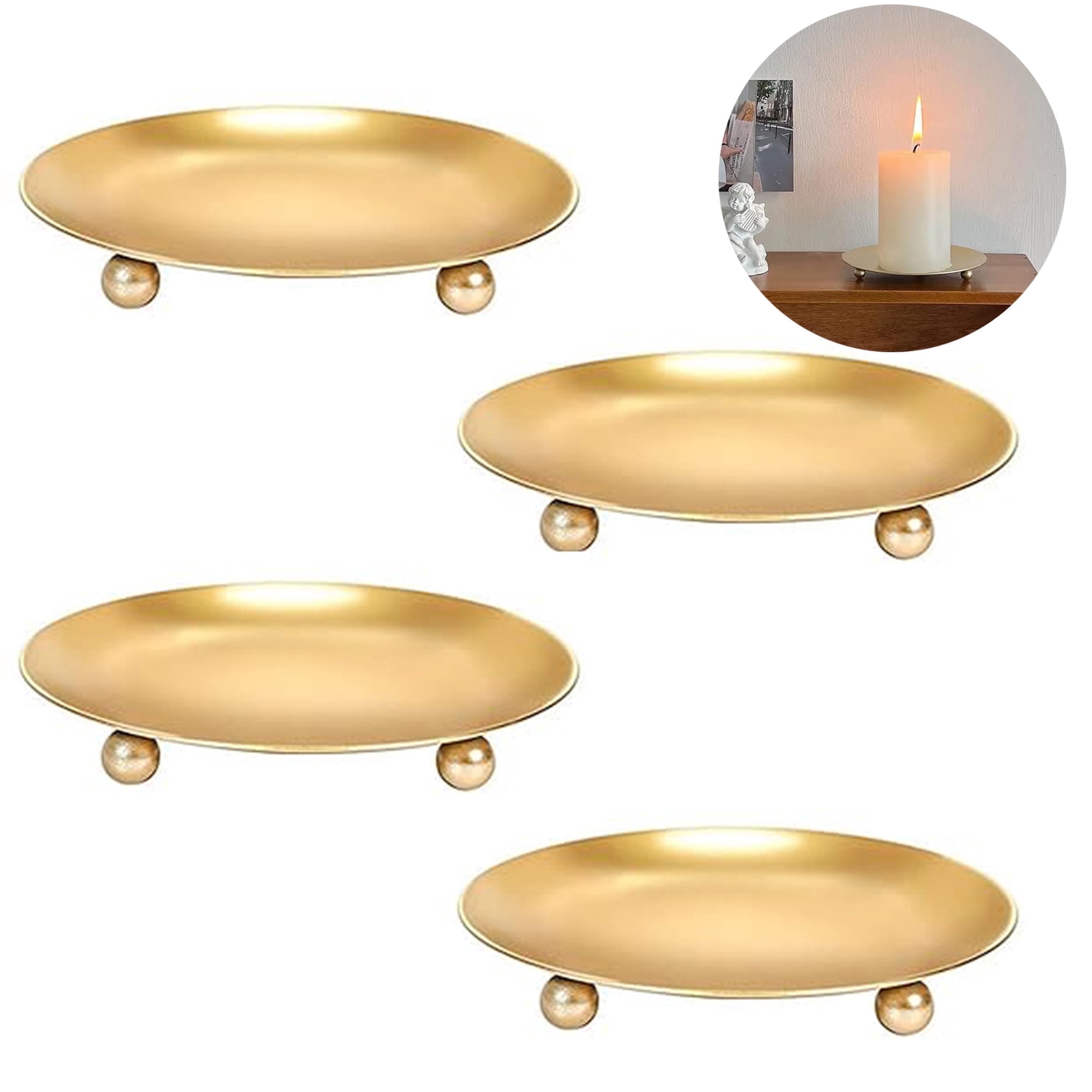 4 PCS Iron Plate Candle Holder, Gold Candle Holders for Pillar Candles ...