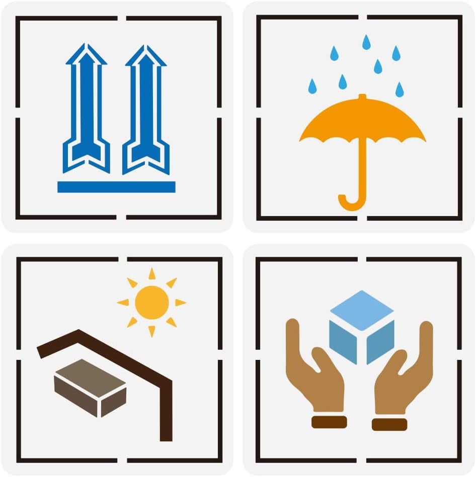 4 PCS Keep Up Keep Dry Fragile Sign Stencil 5.9x5.9" Reusable Keep Dry ...