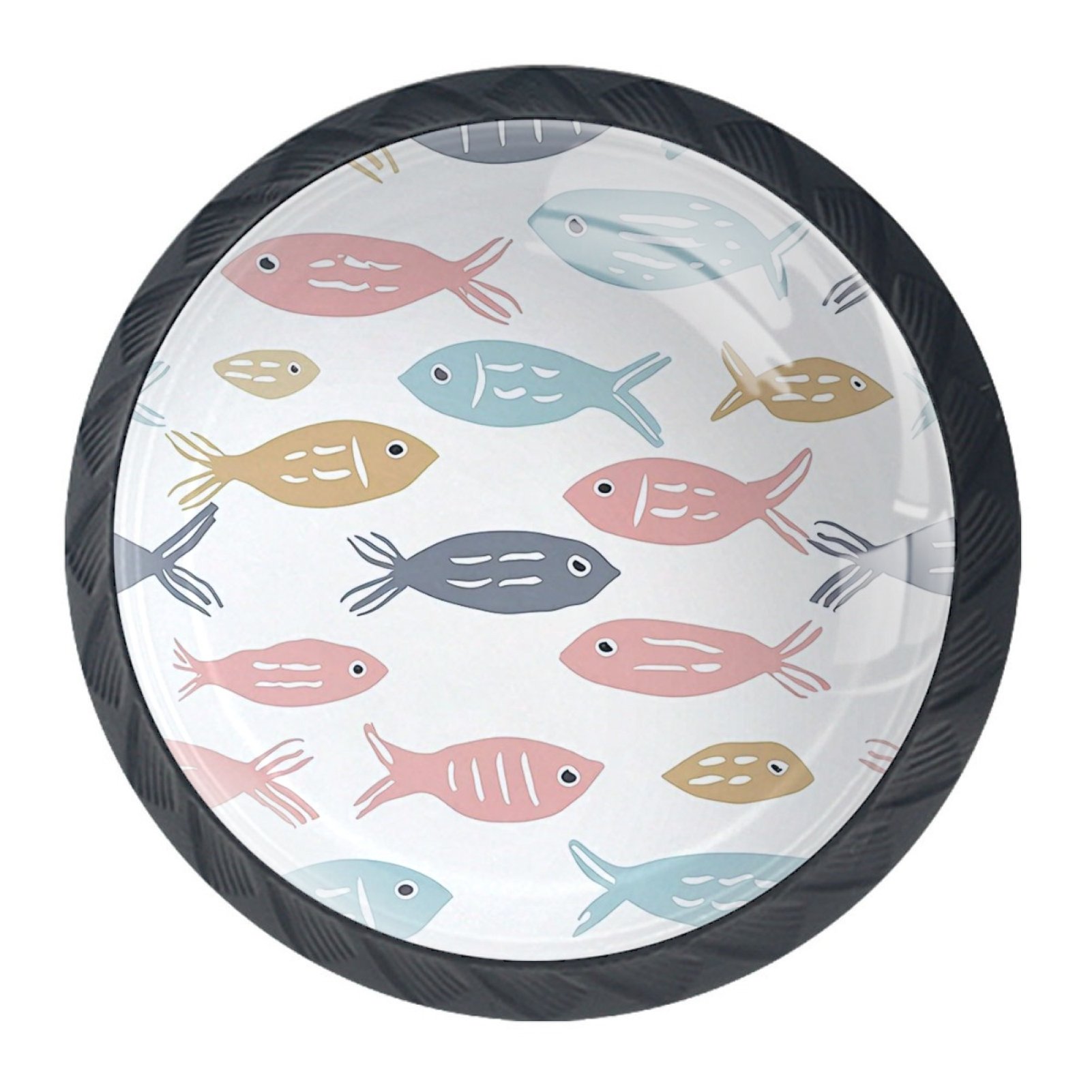 4 PCS Kitchen Cabinet Knobs and Pulls,Abstract Ethnic Fish Round Drawer Hardware Handles with ...