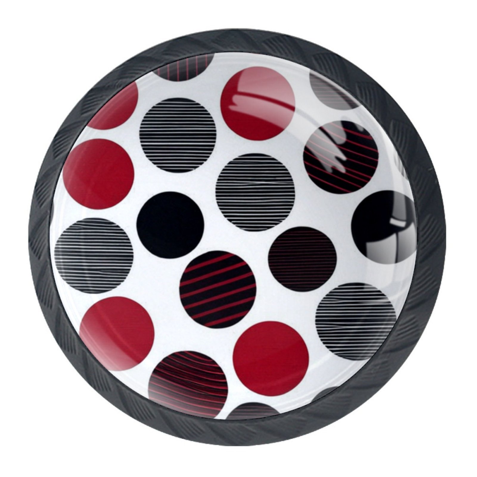 4 PCS Kitchen Cabinet Knobs and Pulls,Black Red Polka Dots Round Drawer Hardware Handles with ...