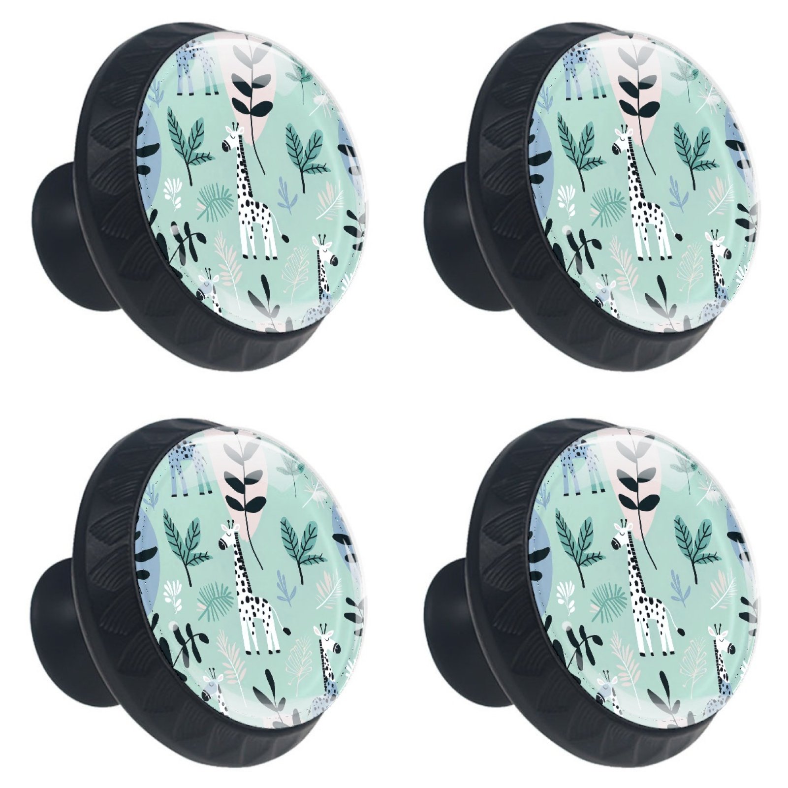 4 PCS Kitchen Cabinet Knobs and Pulls,Cartoon Giraffe Tree Round Drawer ...