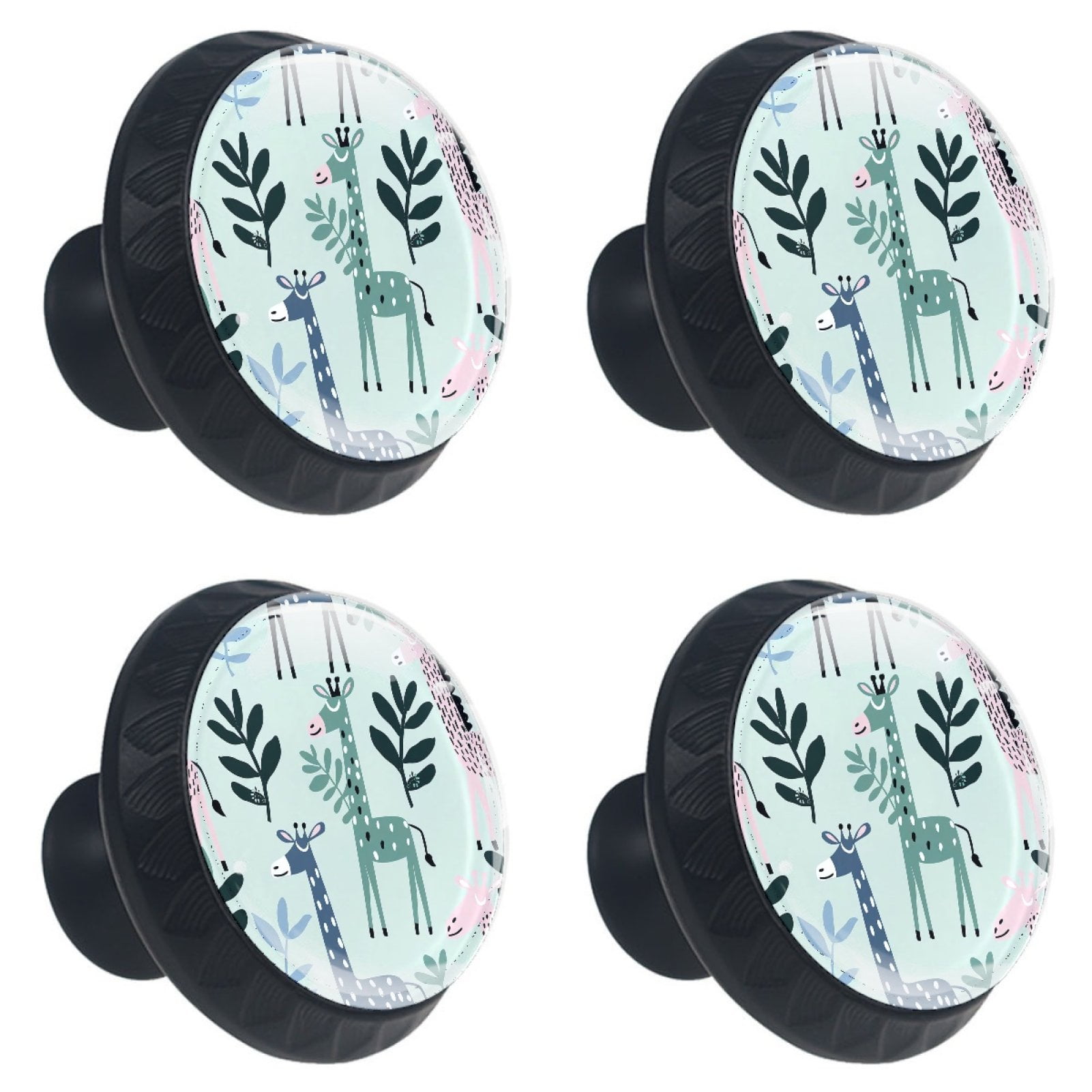 4 PCS Kitchen Cabinet Knobs and Pulls,Cartoon Giraffe Tropical Tree ...