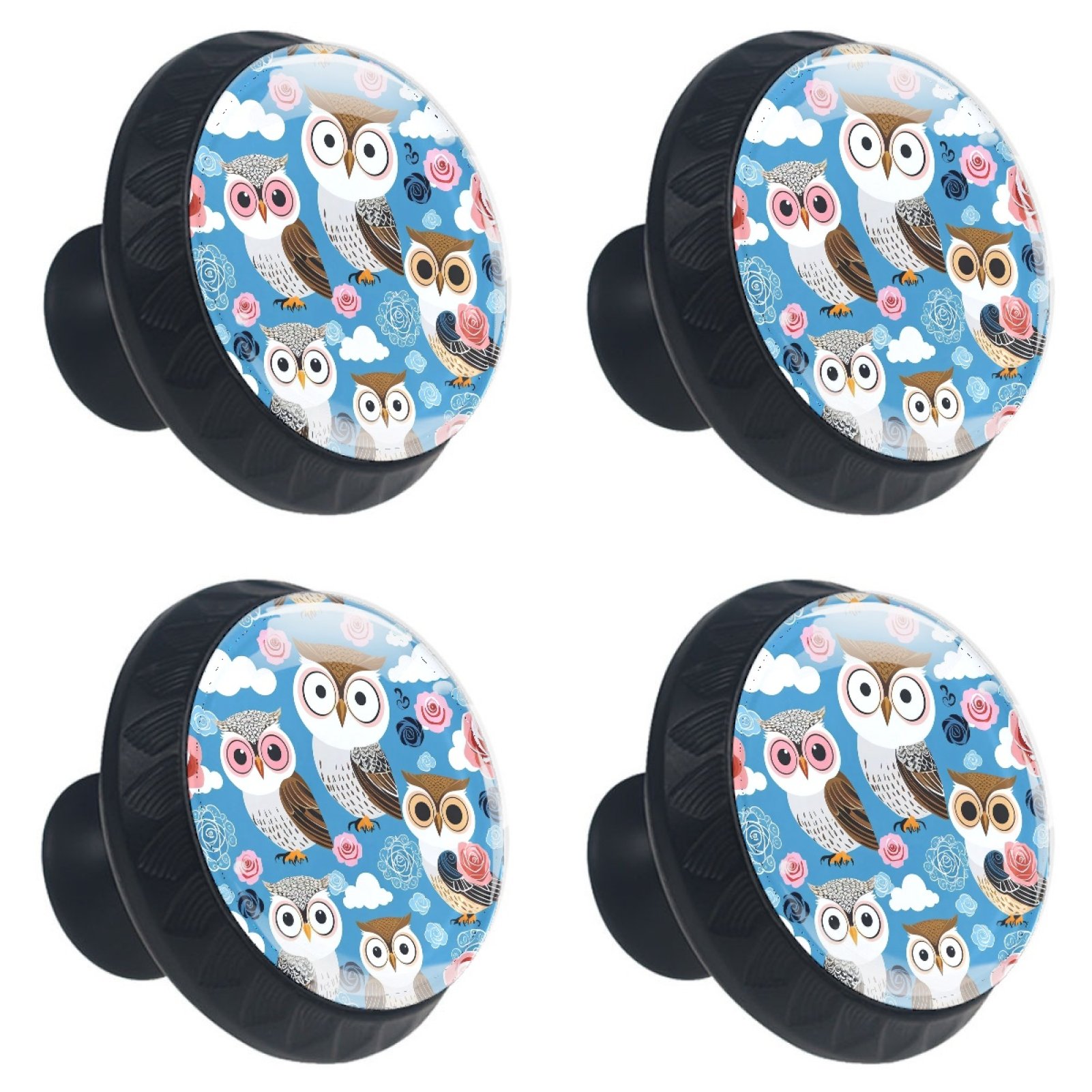 4 PCS Kitchen Cabinet Knobs and Pulls,Cartoon Owl Rose Round Drawer ...