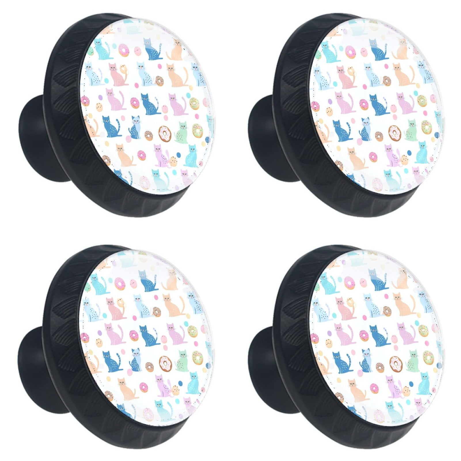 4 PCS Kitchen Cabinet Knobs and Pulls,Cats Donuts Round Drawer Hardware ...