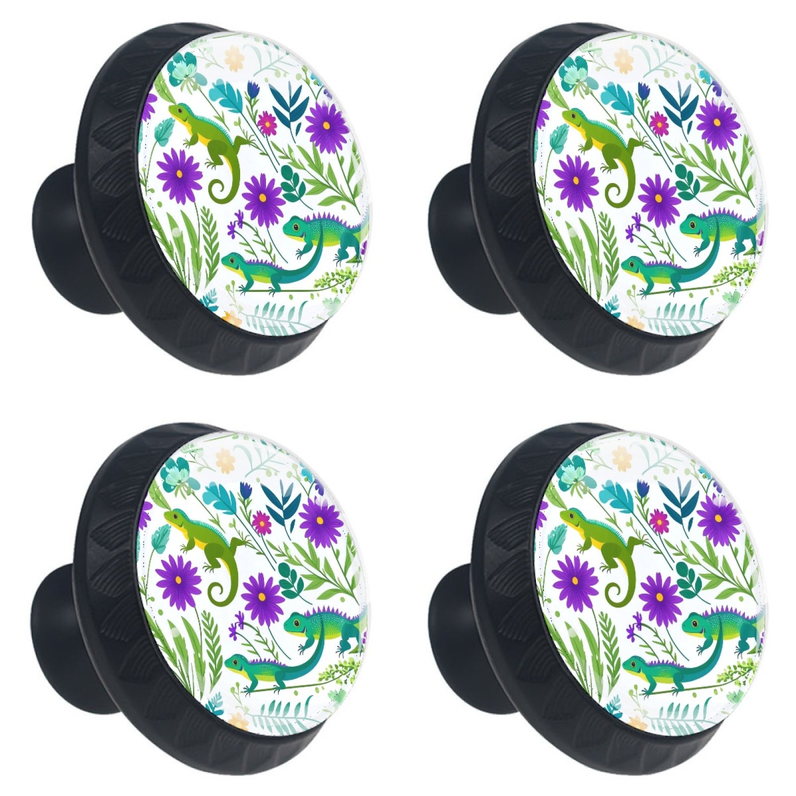 4 PCS Kitchen Cabinet Knobs and Pulls,Chameleon Tropical Flower Round ...