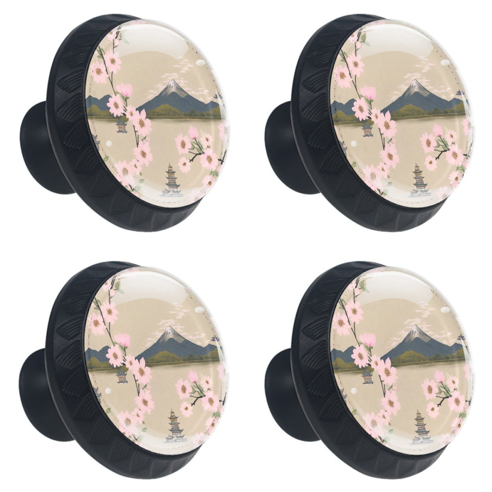 4 PCS Kitchen Cabinet Knobs and Pulls,Cherry Spring Tower Round Drawer Hardware Handles with ...