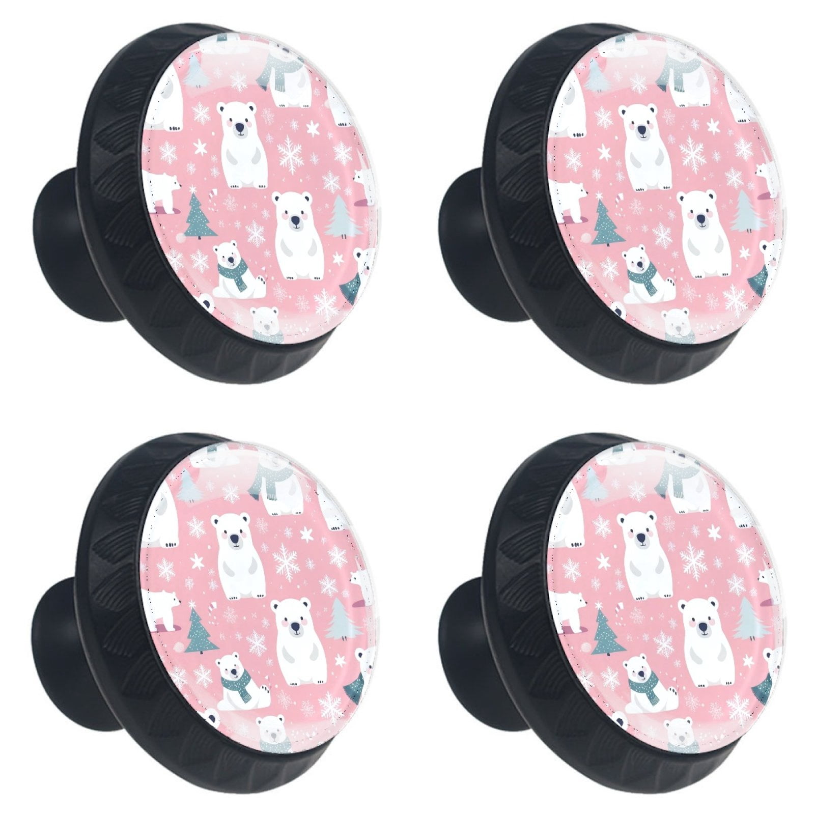 4 PCS Kitchen Cabinet Knobs and Pulls,Christmas Winter Bear Snow Round ...