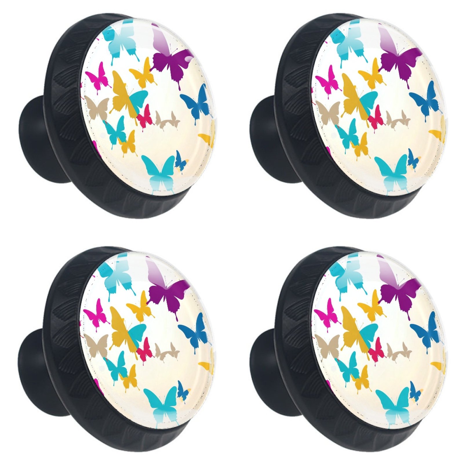 4 PCS Kitchen Cabinet Knobs and Pulls,Colorful Butterfly Pattern Round ...