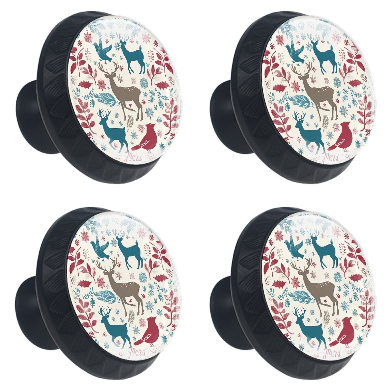 4 PCS Kitchen Cabinet Knobs and Pulls,Colorful Christmas Reindeer Round ...