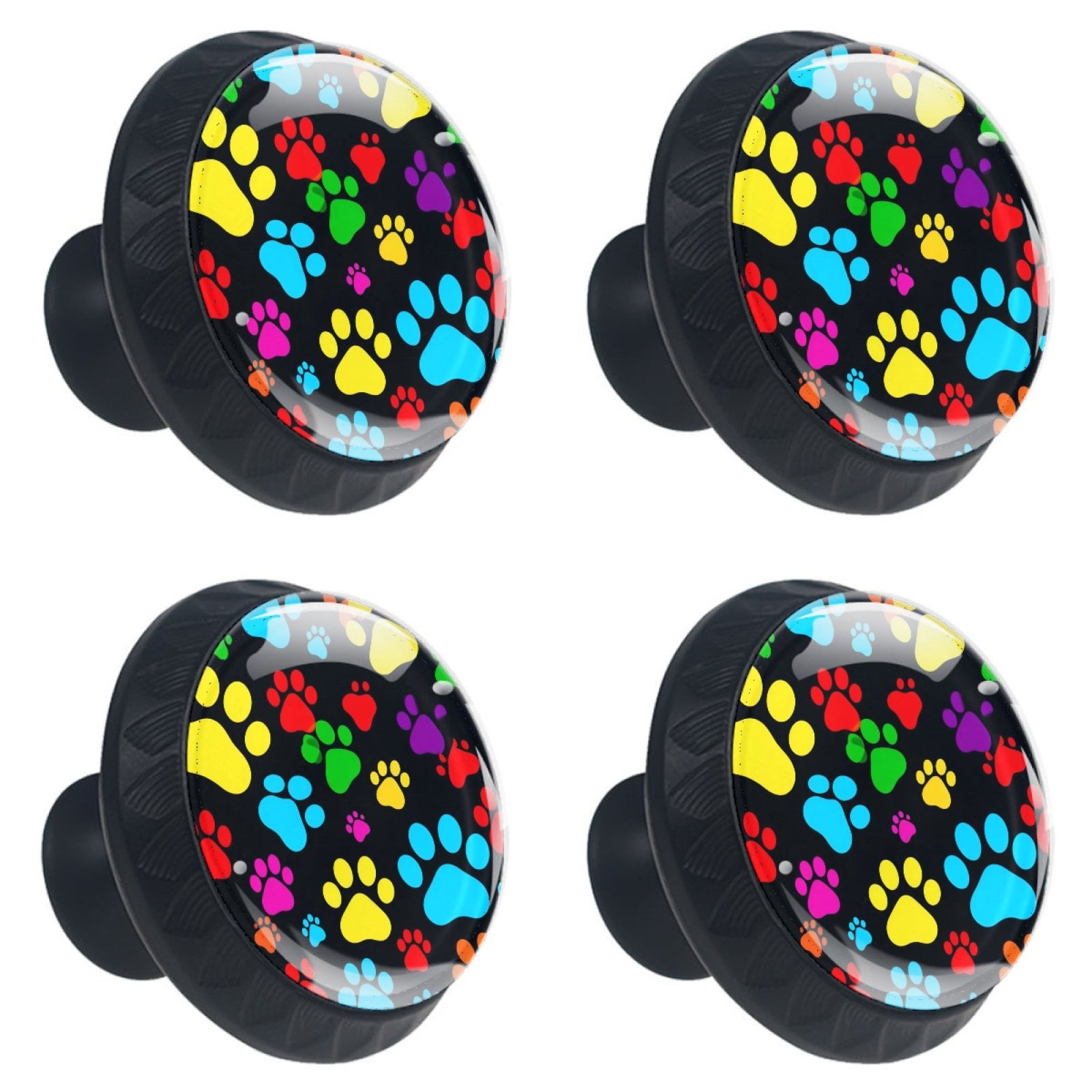 4 PCS Kitchen Cabinet Knobs and Pulls,Colorful Dog Paw Print Round ...