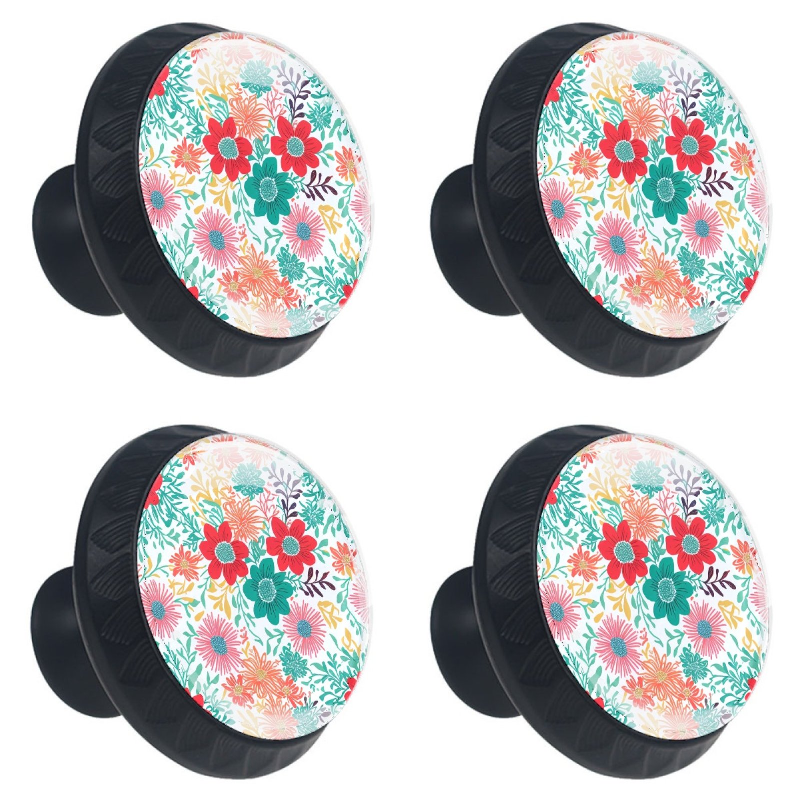 4 PCS Kitchen Cabinet Knobs and Pulls,Colorful Tropical Floral Round ...
