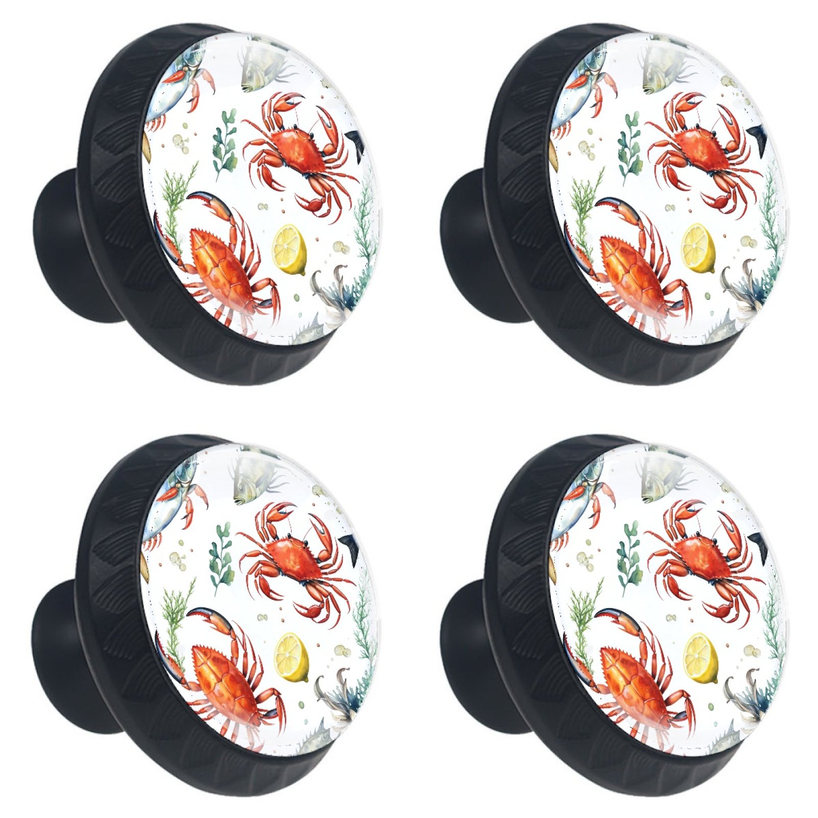 4 PCS Kitchen Cabinet Knobs and Pulls,Crabs Fish Round Drawer Hardware ...