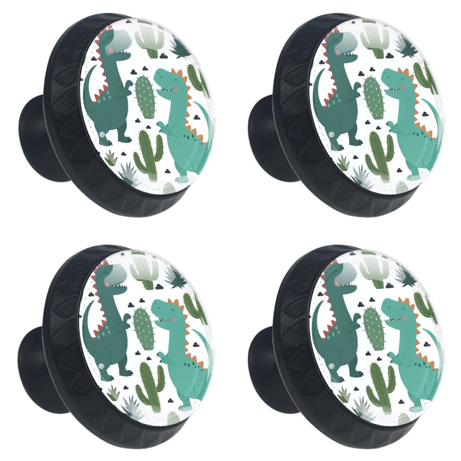 4 PCS Kitchen Cabinet Knobs and Pulls,Dinosaur Cactus Round Drawer ...
