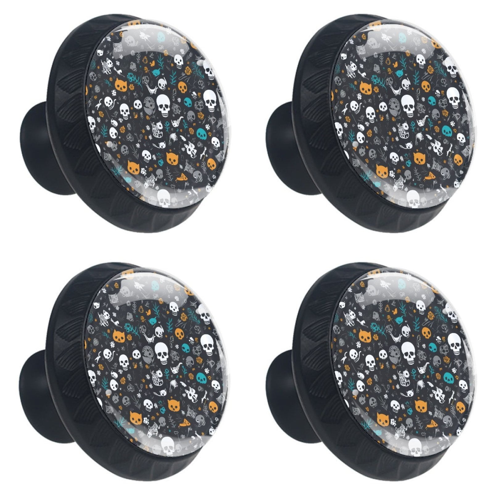 4 PCS Kitchen Cabinet Knobs and Pulls,Doodle Halloween Skull Round ...