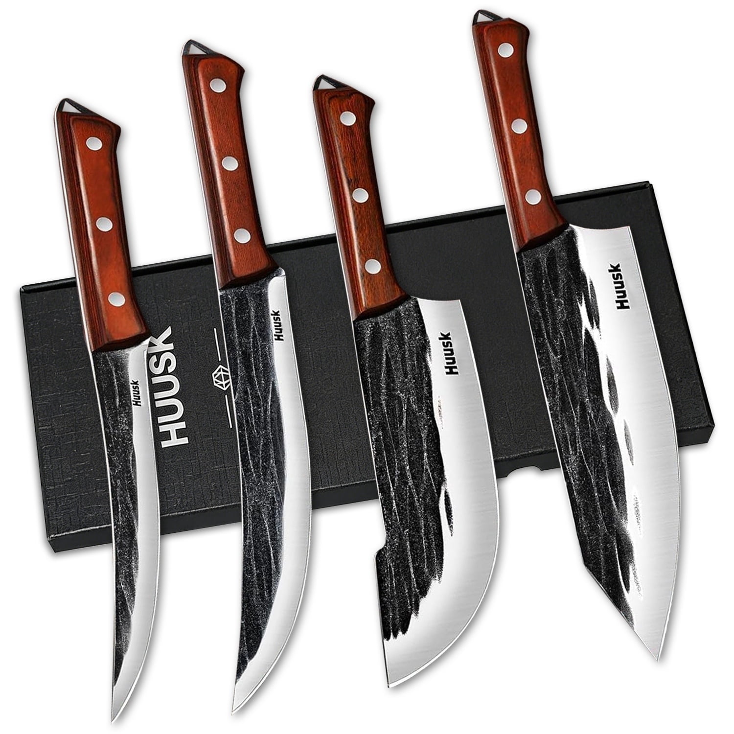 4 PCS Kitchen Knife Set, Hand Forged BBQ Knife Set for Meat Cutting ...