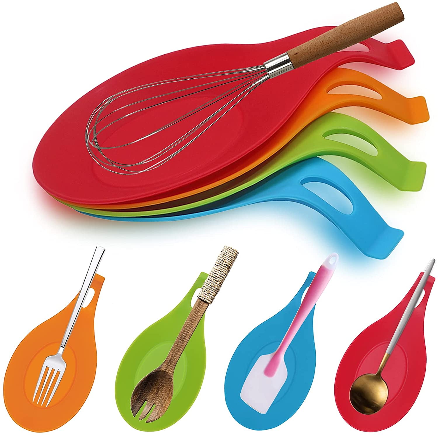 4 PCS Kitchen Silicone Spoon Rest, Spoon Holder for Stove Top, Utensil ...