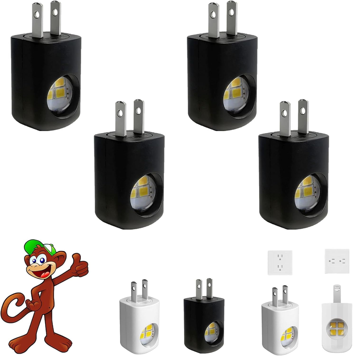 4 PCS LED Wall Socket Night Light, 360° Adjustable with Dusk to Dawn ...