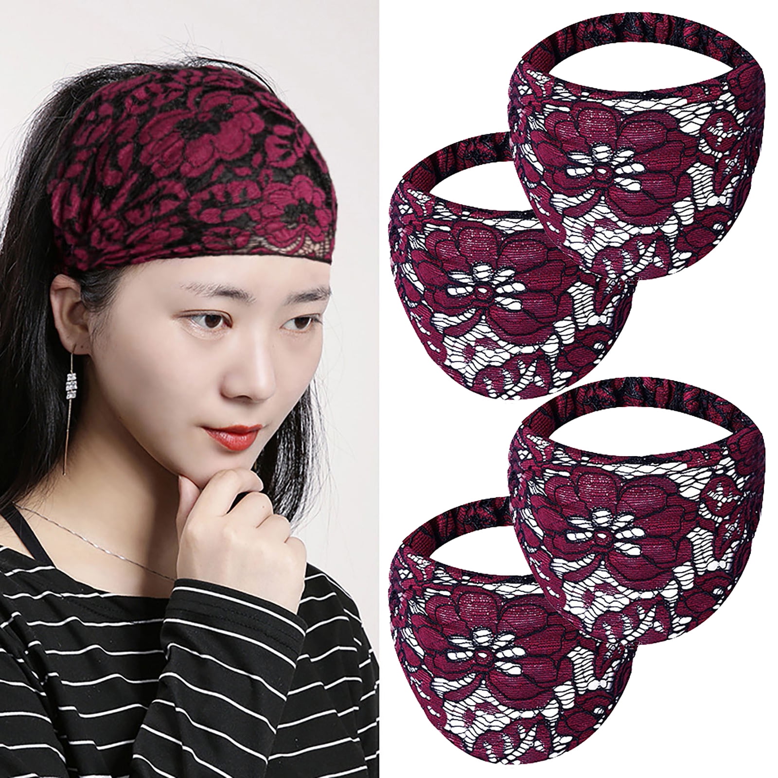 4 PCS Lace Headbands for Women, Wide Headbands for Women Head Wraps ...