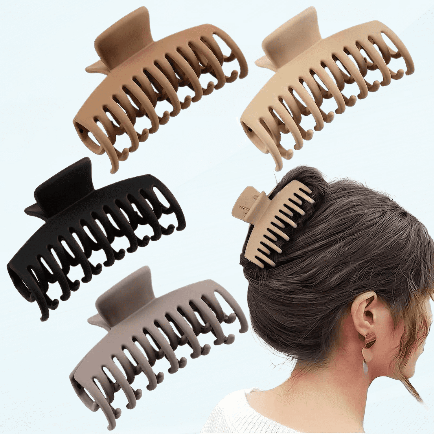 4 PCS Large Double Row Teeth Hair Claw Clips 3.5" Medium Hair Clips for ...