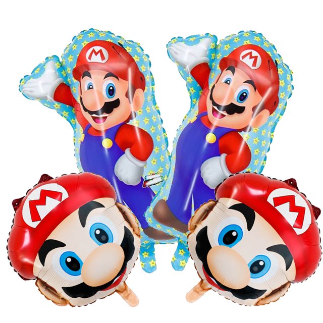 4 PCS Large Mario Balloon 34 Inch Head Game theme Birthday Party ...