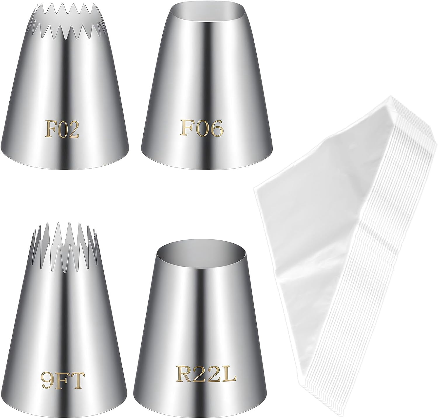 4 PCS Large Piping Pastry Tips with 20 PCS Pastry Bags, Big Stainless ...