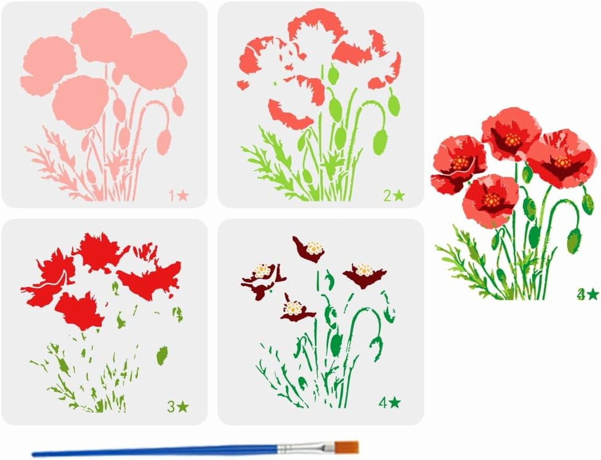 4 PCS Layered Realistic Painting Stencils 11.8x11.8 inch Reusable ...
