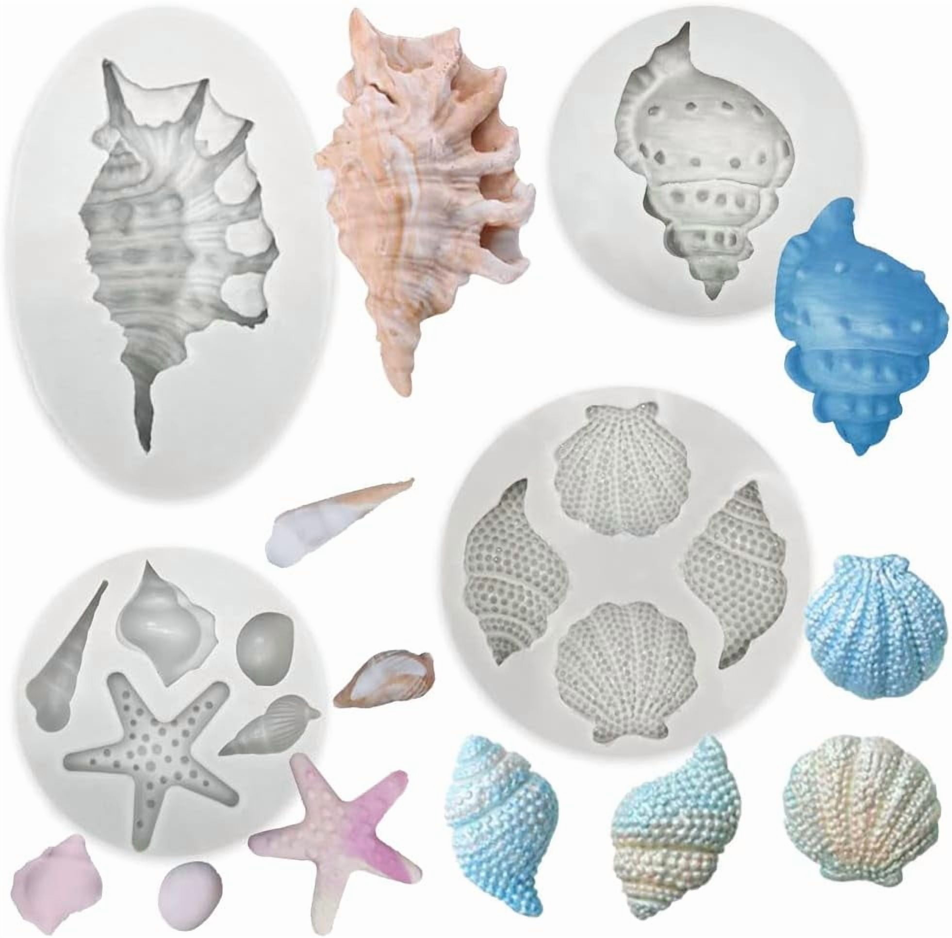 4 PCS Marine Theme Cake Fondant Silicone Mold Seashell Conch Starfish ...