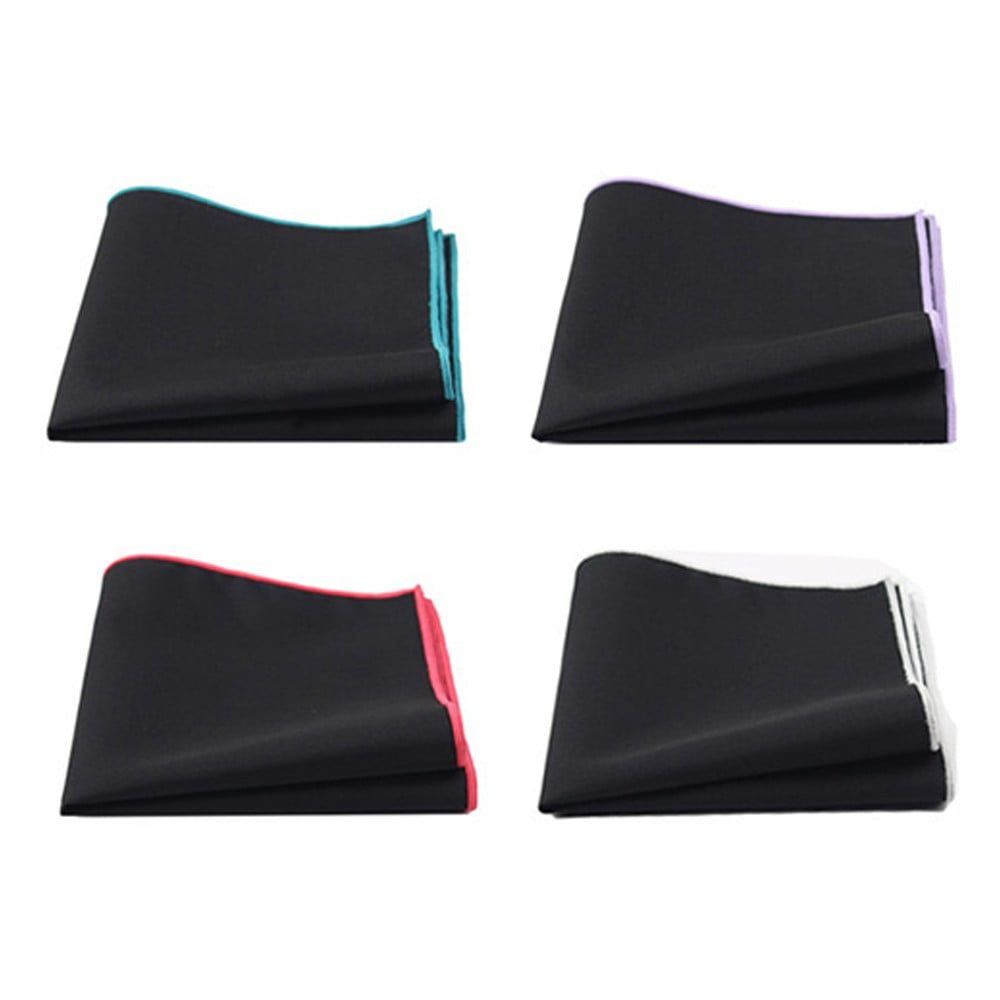 4 PCS Men Cotton Plain Black Pocket Square Colorful Edge Handkerchief ...
