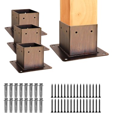 Garvee 4Pcs 4x4" Post Base, Heavy-Duty Post Bracket for Concrete & Wood ...