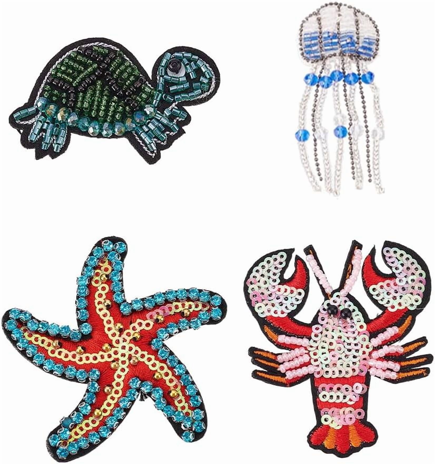 4 PCS Ocean Animals Beaded Rhinestone Patches 4 Style Tortoise ...