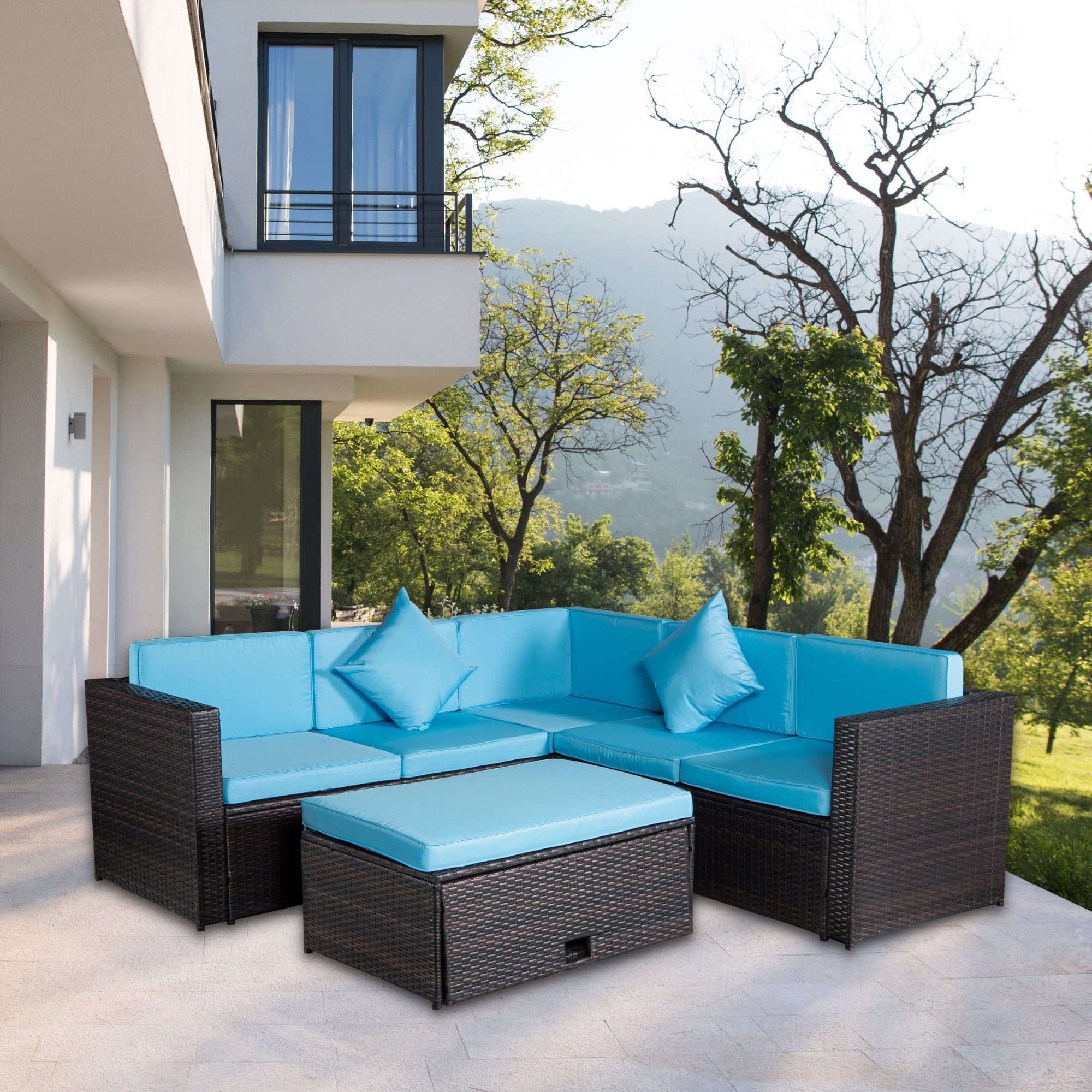 4 PCS Outdoor Wicker Sofa Set, Rattan Patio Sectional Sofa Set, Low ...