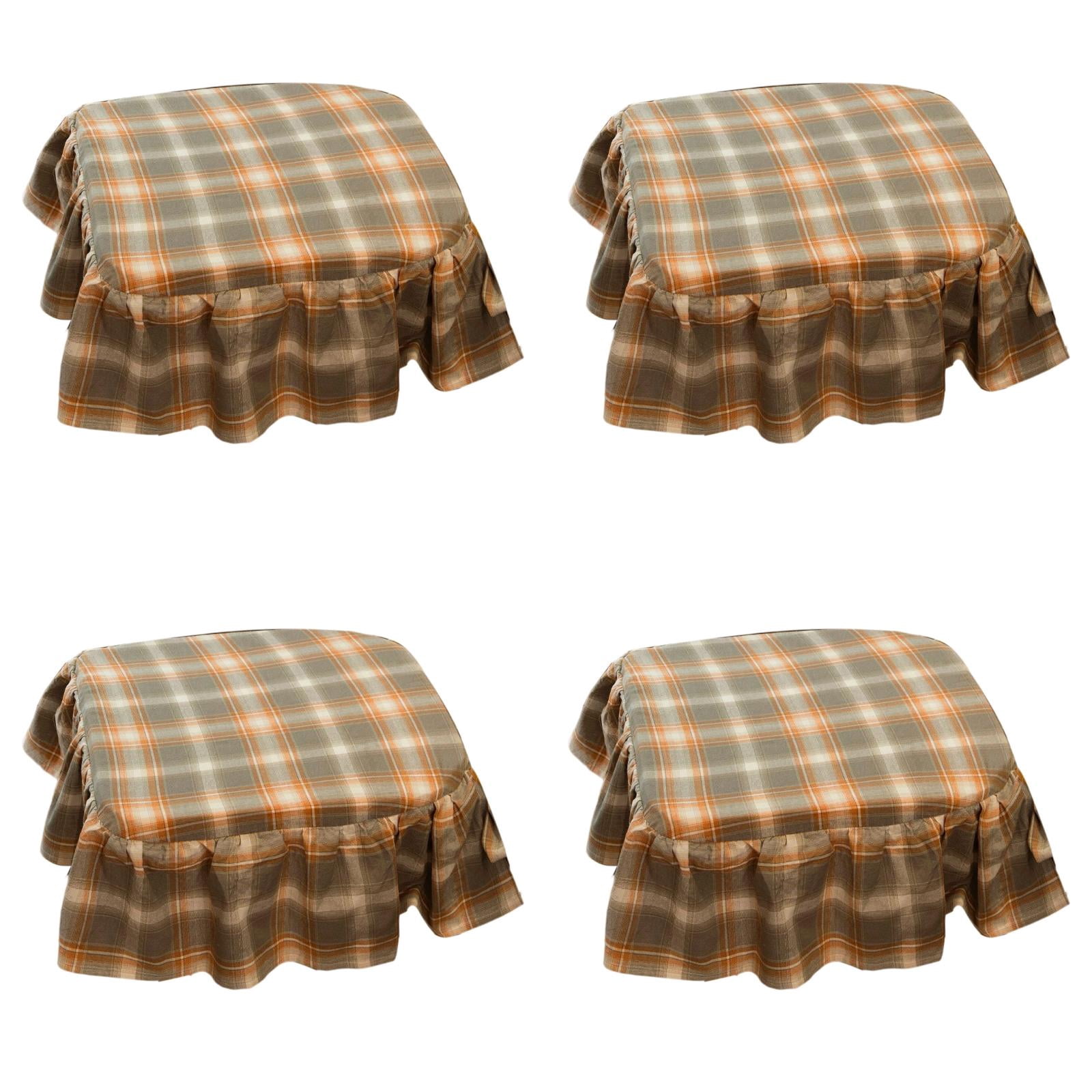4 PCS Plaid Ruffled Chair Cushion with Ties, Non-Slip Farmhouse Style ...
