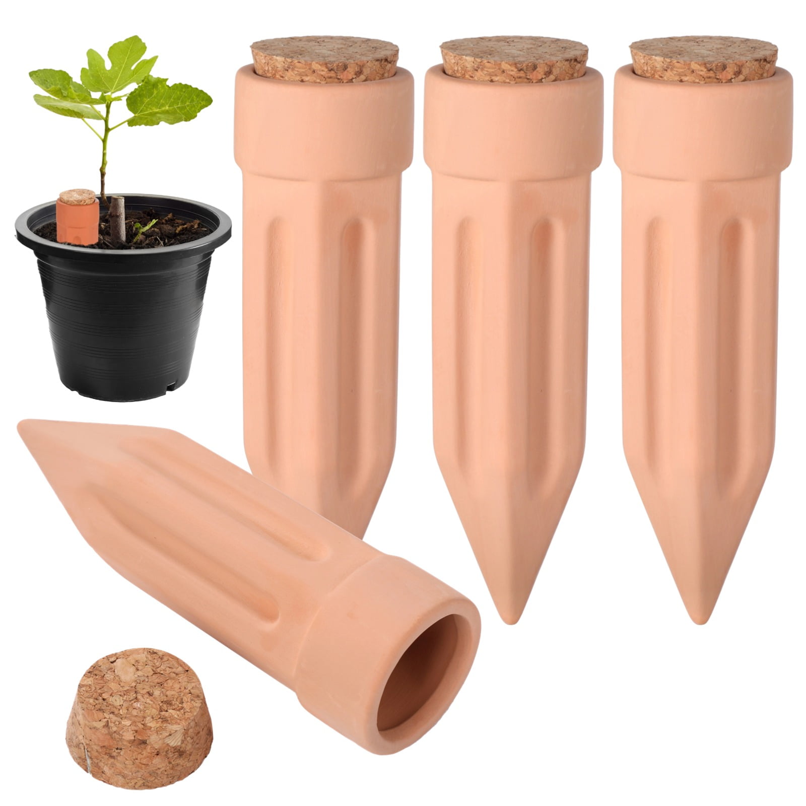 4 PCS Self-Watering Stakes Spikes with Lids,Clay Flower Watering Spike ...