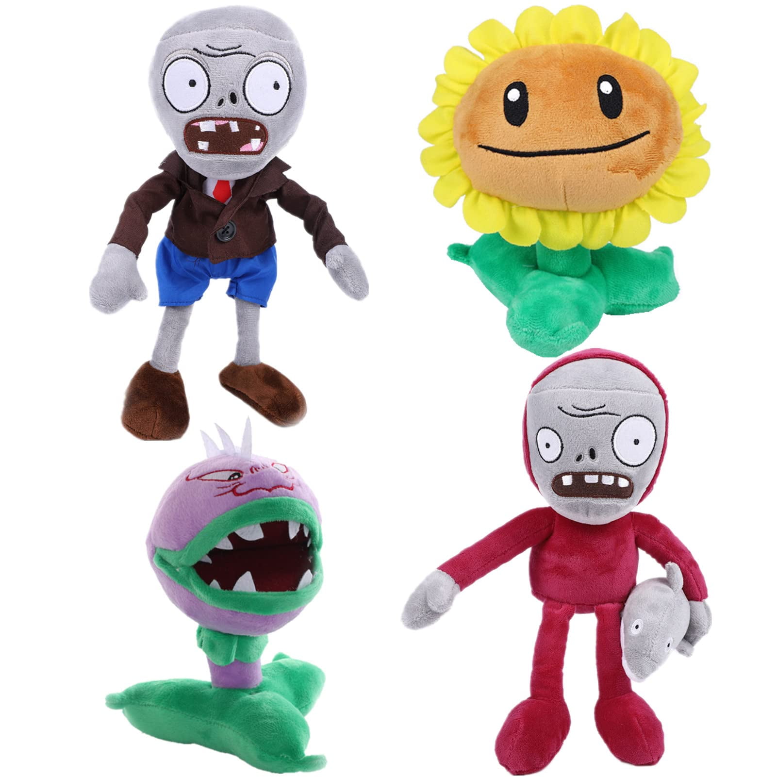 4 PCS Plants and Zombies Plush - Sunflower, Chomper, Dolphin Rider ...