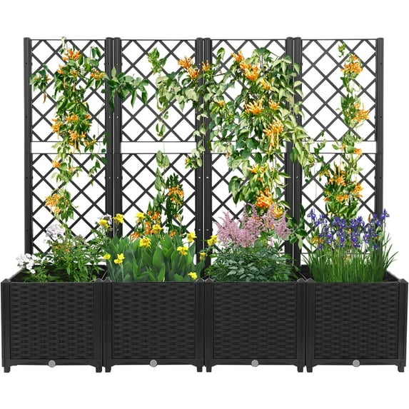 4 PCS Plastic Box with Trellis, Raised Garden Bed with Trellis ...