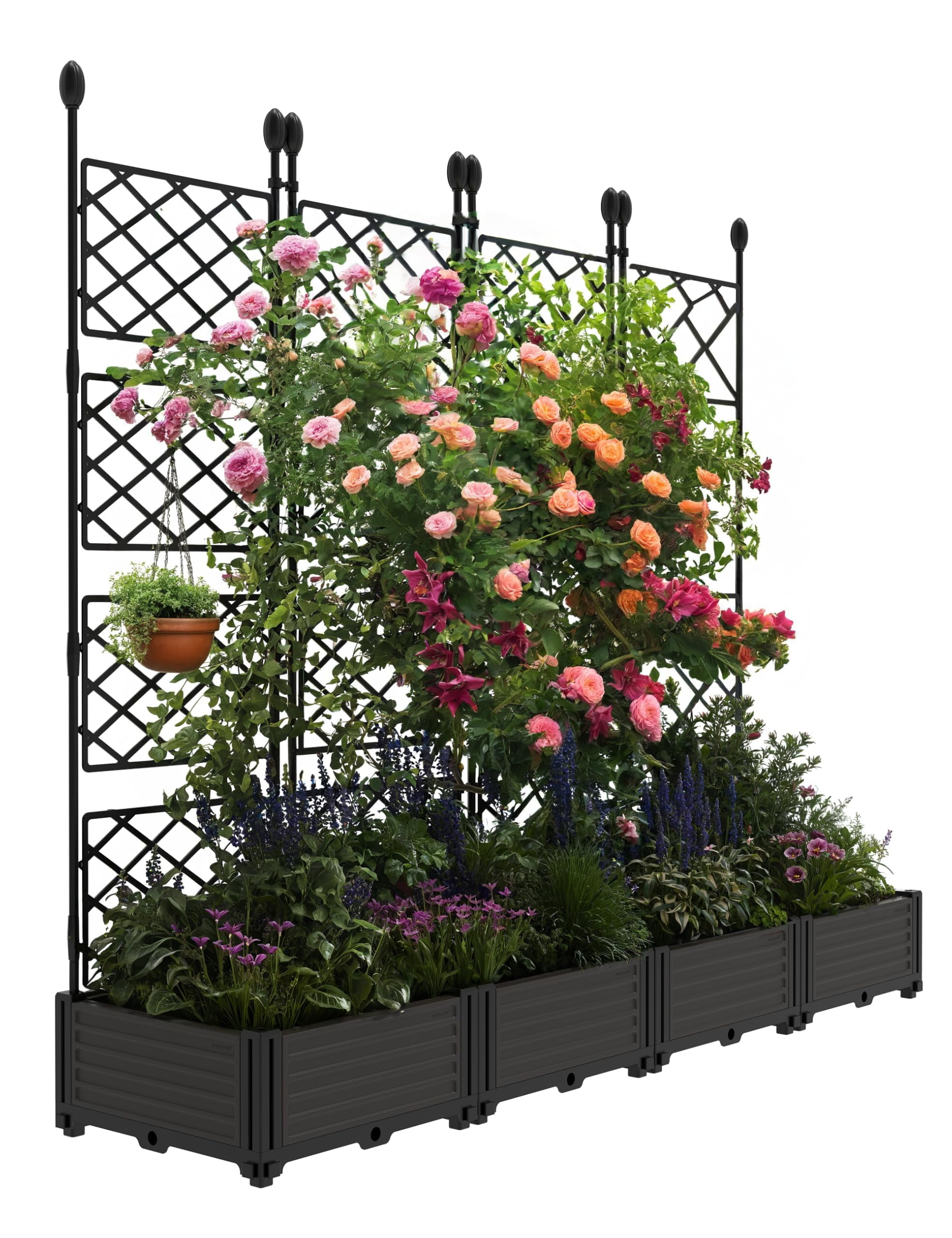 4 PCS Plastic Raised Planter Boxes with Metal Trellis, Multi-Use Garden ...