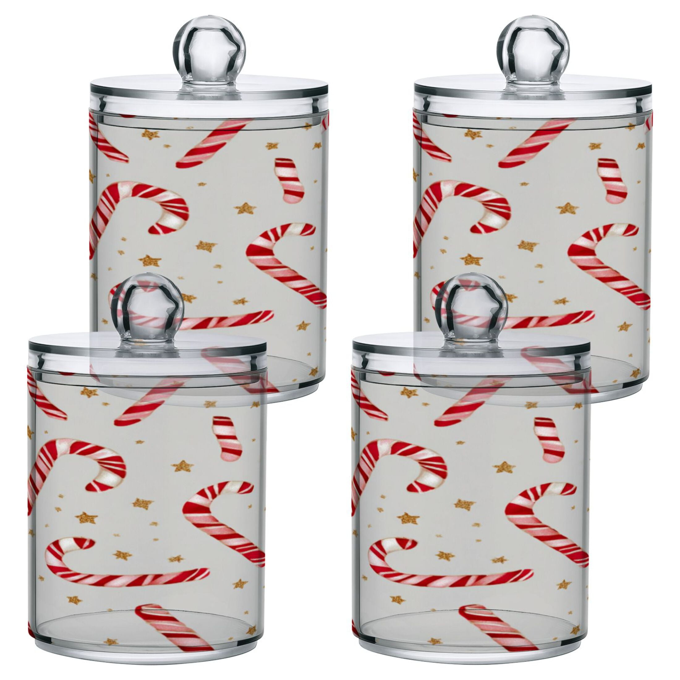 4 PCS Plastic Storage Canister Clear with Lids Airtight Cotton Swabs ...