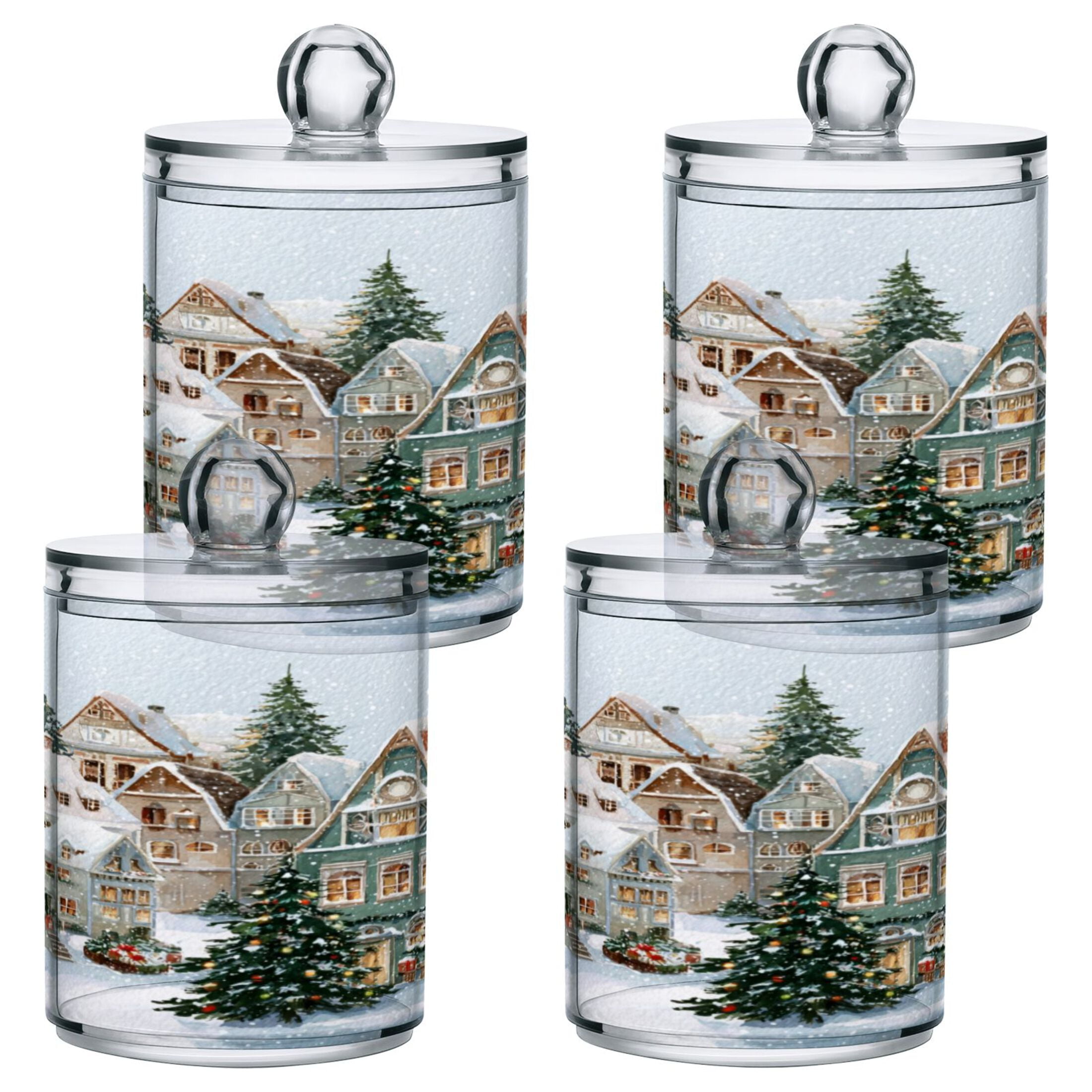 4 PCS Plastic Storage Canister Clear with Lids Airtight Cotton Swabs ...