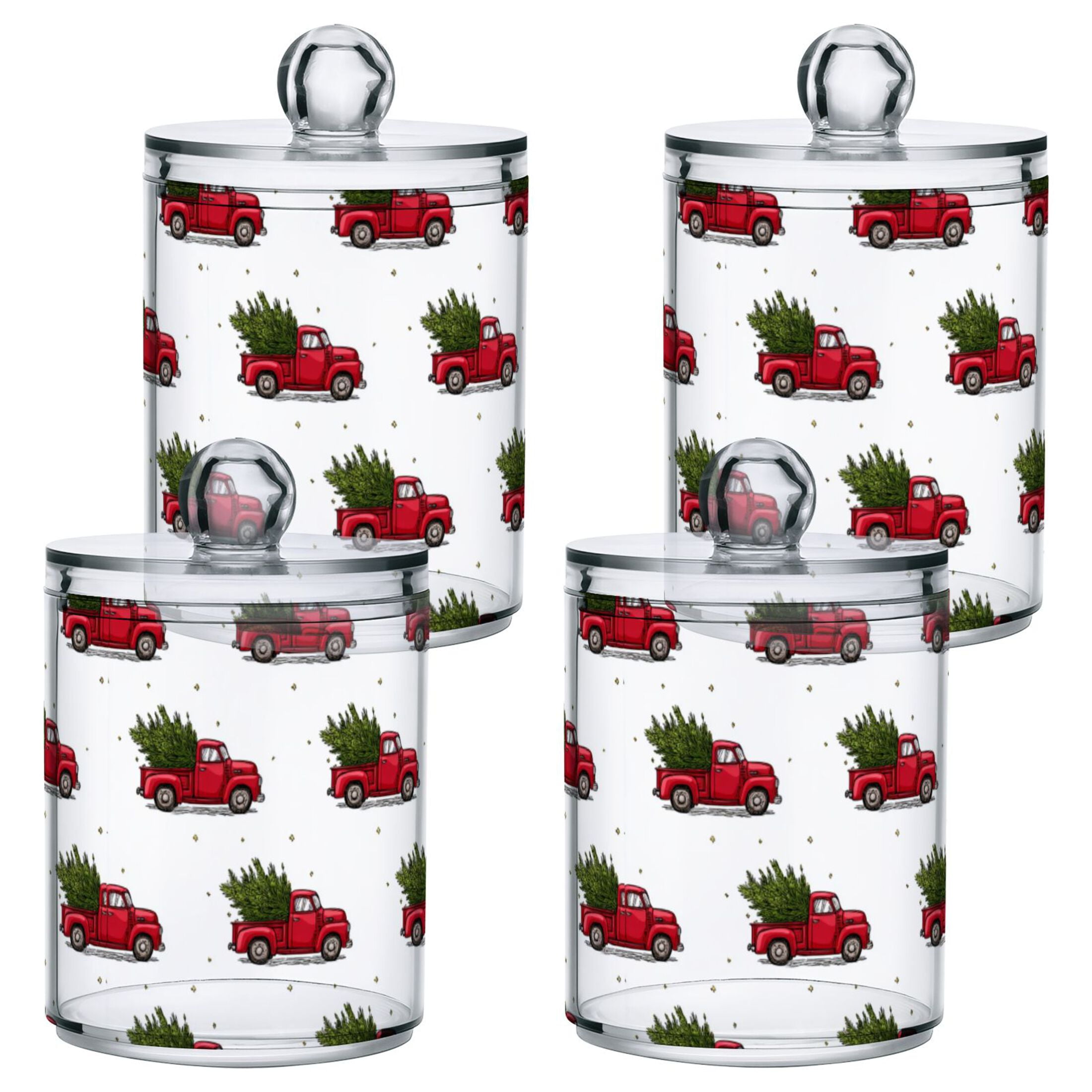 4 PCS Plastic Storage Canister Clear with Lids Airtight Cotton Swabs ...