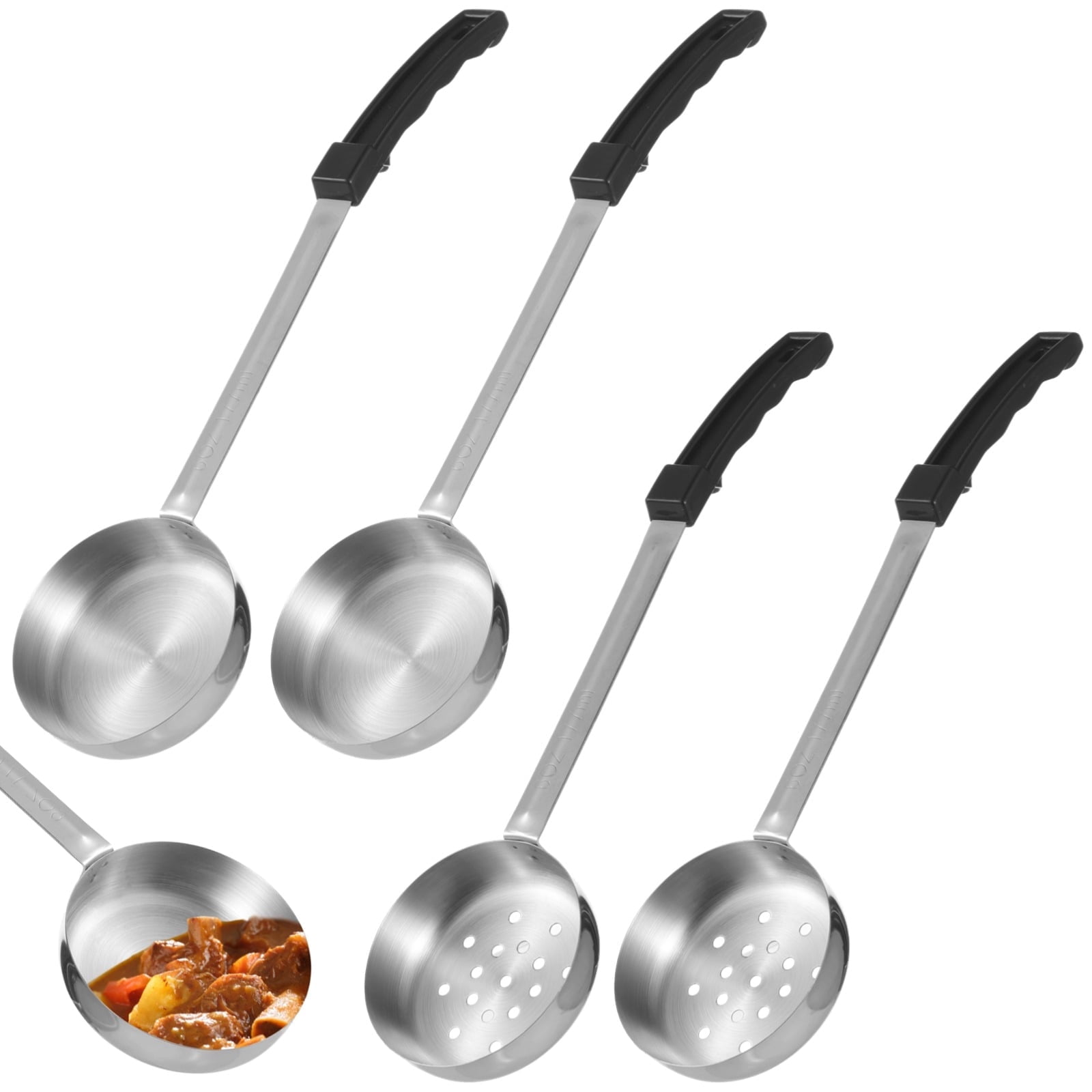4 Pack Stainless Steel Portion Control Ladle Set - 6 oz Slotted Soup ...