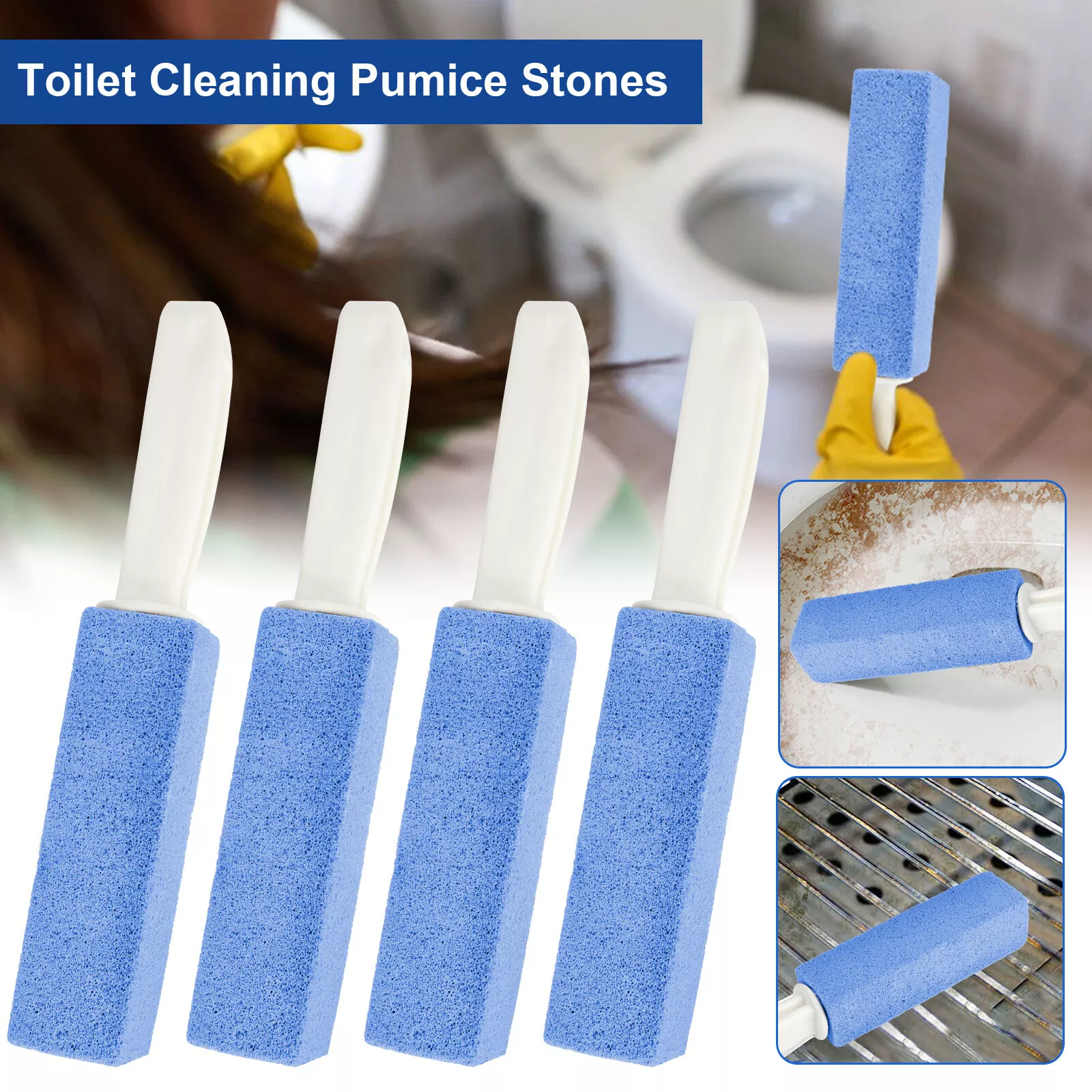 4 PCS Pumice Stone Cleaning Heavy Duty Handle Toilet Scouring Stain ...