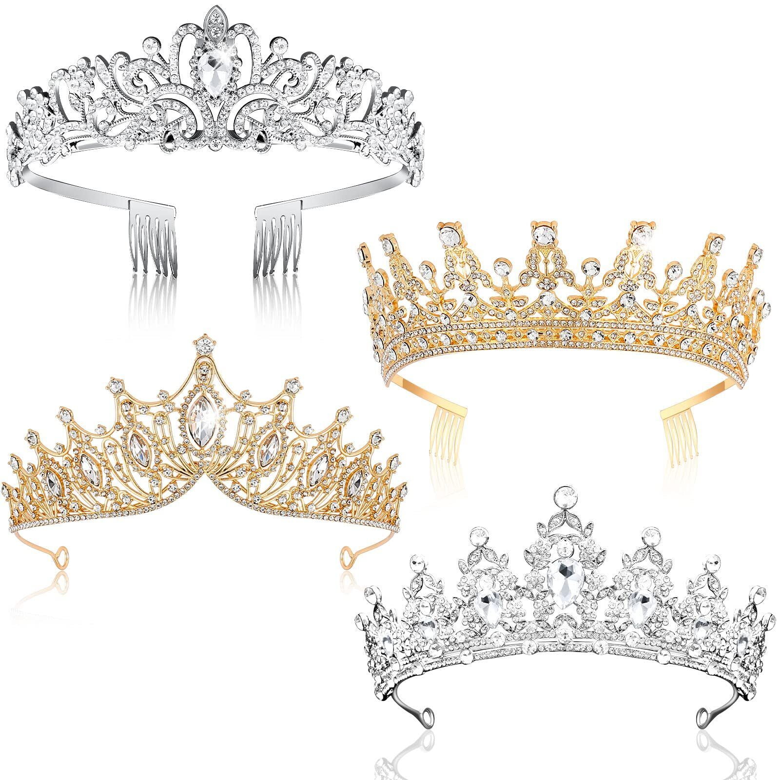 4 PCS Queen Crowns, Pageant Crown with Combs Princess Rhinestones Tiara ...