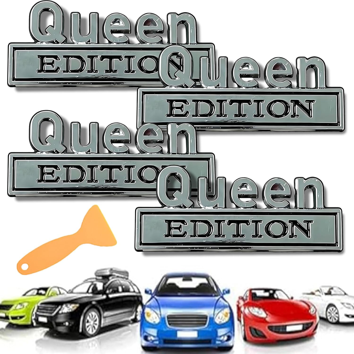 4 PCS Queen Edition 3D Emblem Sticker - Premium Automotive Funny Decals ...